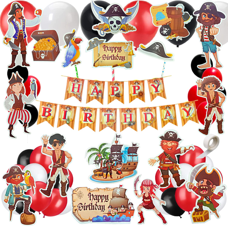 Pirate Theme Birthday Decoration Set With Posters And Happy Birthday B ...